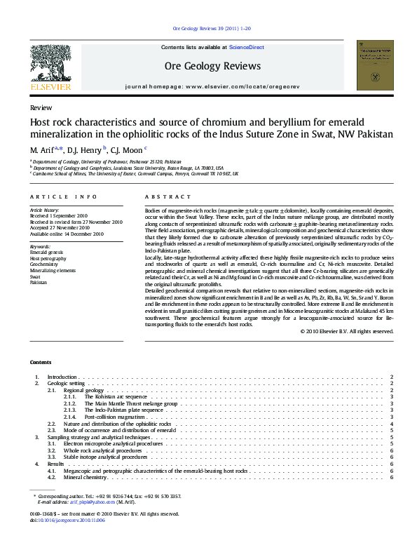 (PDF) Host rock characteristics and source of chromium and beryllium for emerald mineralization ...