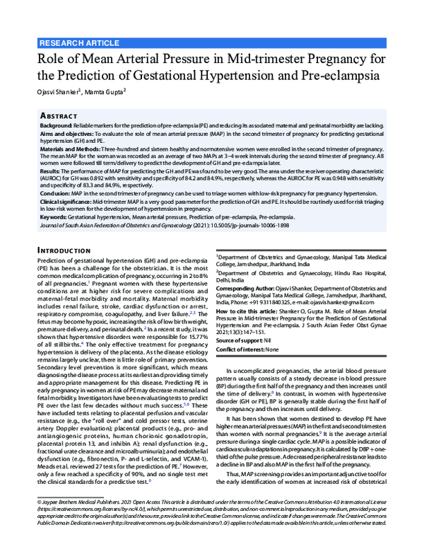 (PDF) Role of Mean Arterial Pressure in Mid-trimester Pregnancy for the ...