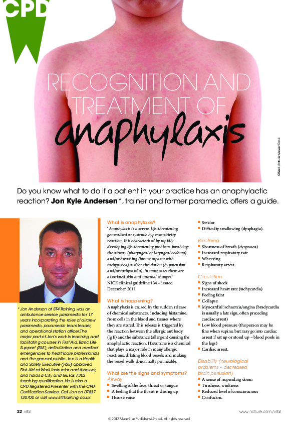(PDF) Anaphylaxis: Recognition and Treatment Guidelines
