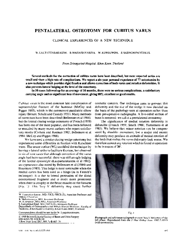 (PDF) Pentalateral osteotomy for cubitus varus. Clinical experiences of ...