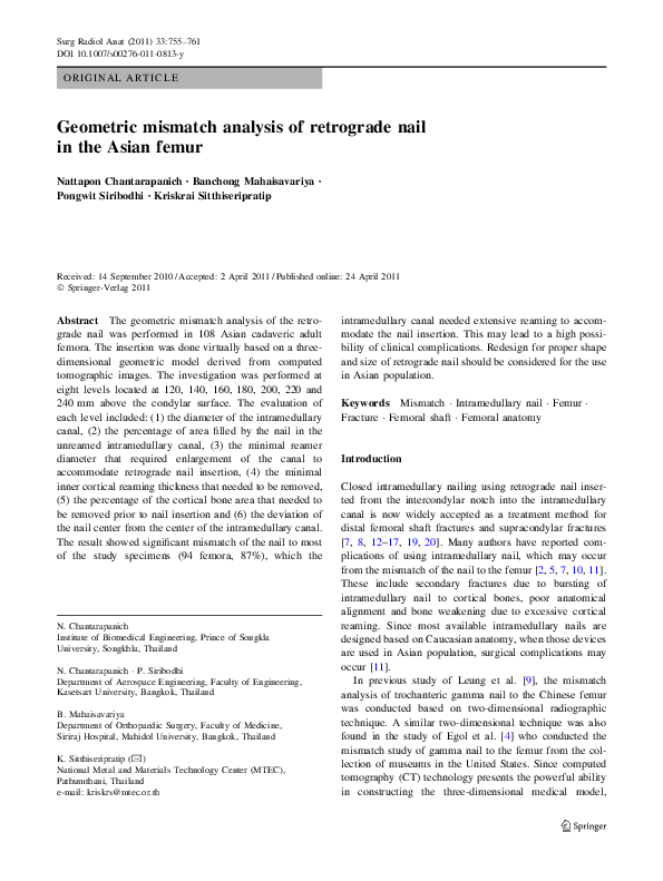 (PDF) Geometric mismatch analysis of retrograde nail in the Asian femur