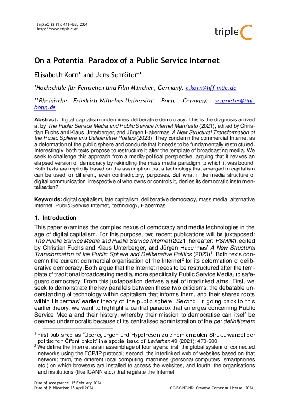 (PDF) On a Potential Paradox of a Public Service Internet