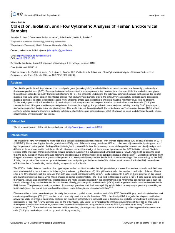 (PDF) Collection, Isolation, and Flow Cytometric Analysis of Human Endocervical Samples ...