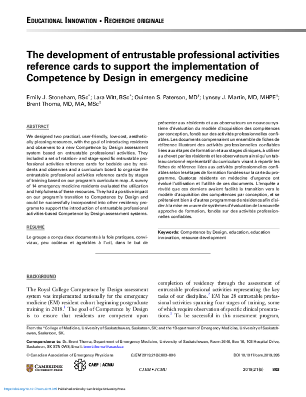 (PDF) The development of entrustable professional activities reference ...