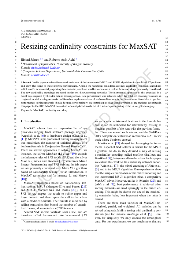(PDF) Resizing cardinality constraints for MaxSAT