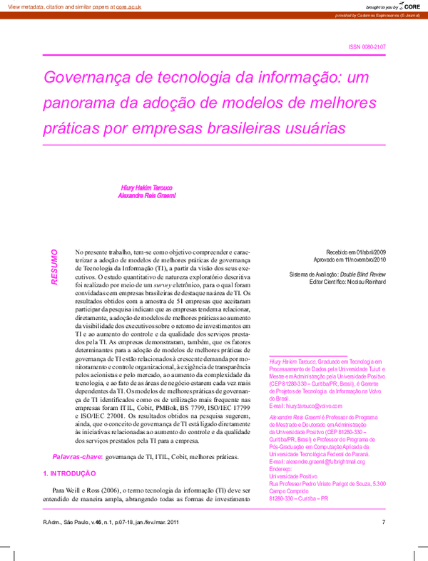 (PDF) Governance of information technology: an overview of the adoption ...