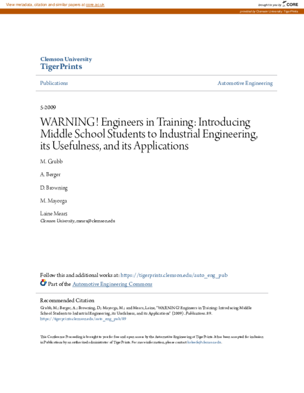(PDF) WARNING! Engineers in Training: Introducing Middle School ...