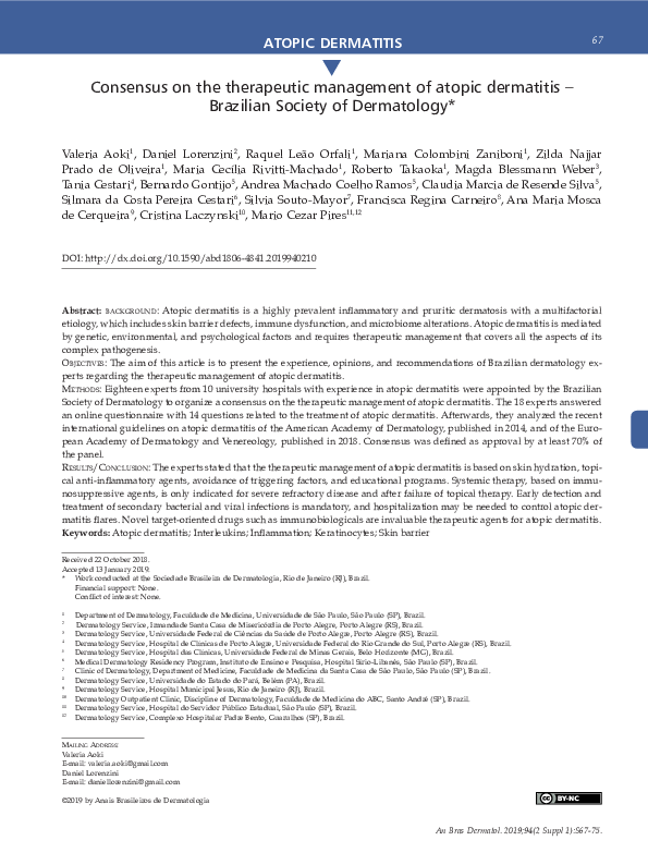 (PDF) Consensus on the therapeutic management of atopic dermatitis - Brazilian Society of ...