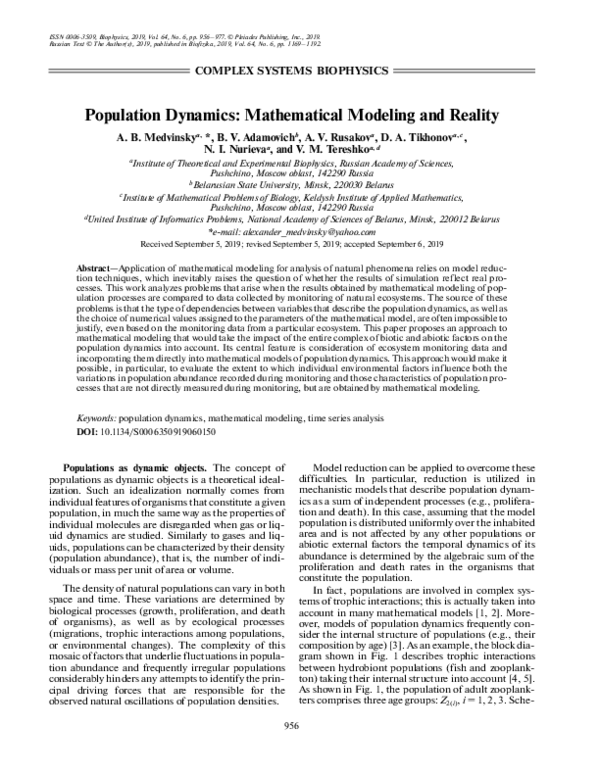(PDF) Population Dynamics: Mathematical Modeling and Reality