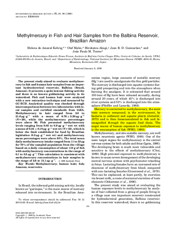 (PDF) Methylmercury in Fish and Hair Samples from the Balbina Reservoir ...