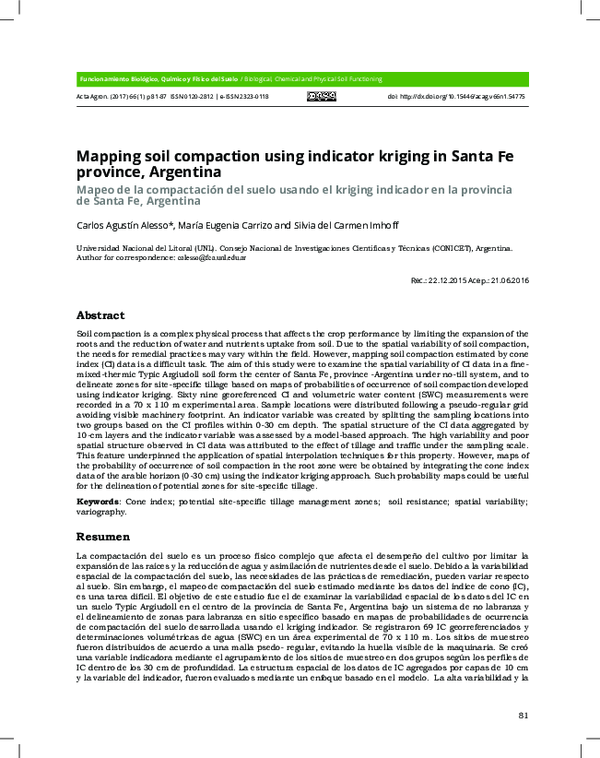 (PDF) Mapping soil compaction using indicator kriging in Santa Fe province, Argentina