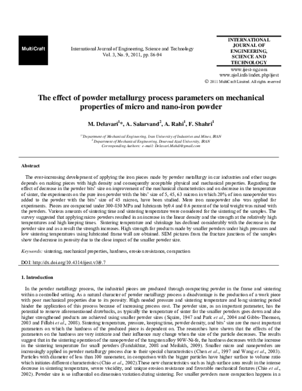 (PDF) The effect of powder metallurgy process parameters on mechanical ...