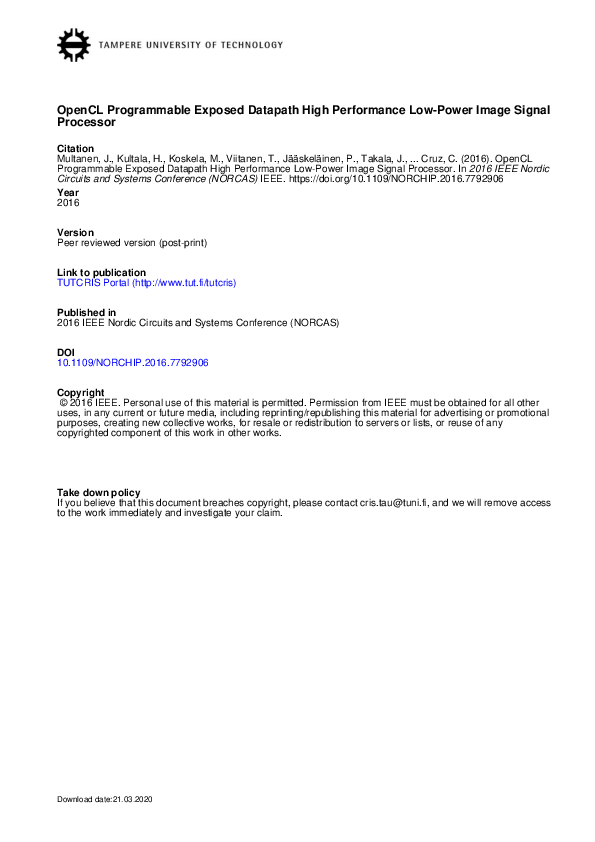 (PDF) OpenCL programmable exposed datapath high performance low-power image signal processor