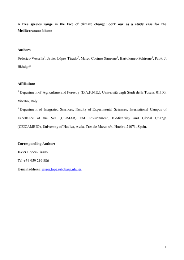 (PDF) A tree species range in the face of climate change: cork oak as a ...
