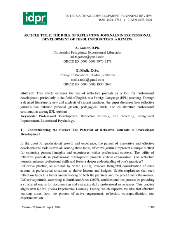 (PDF) ARTICLE TITLE: THE ROLE OF REFLECTIVE JOURNALS IN PROFESSIONAL ...