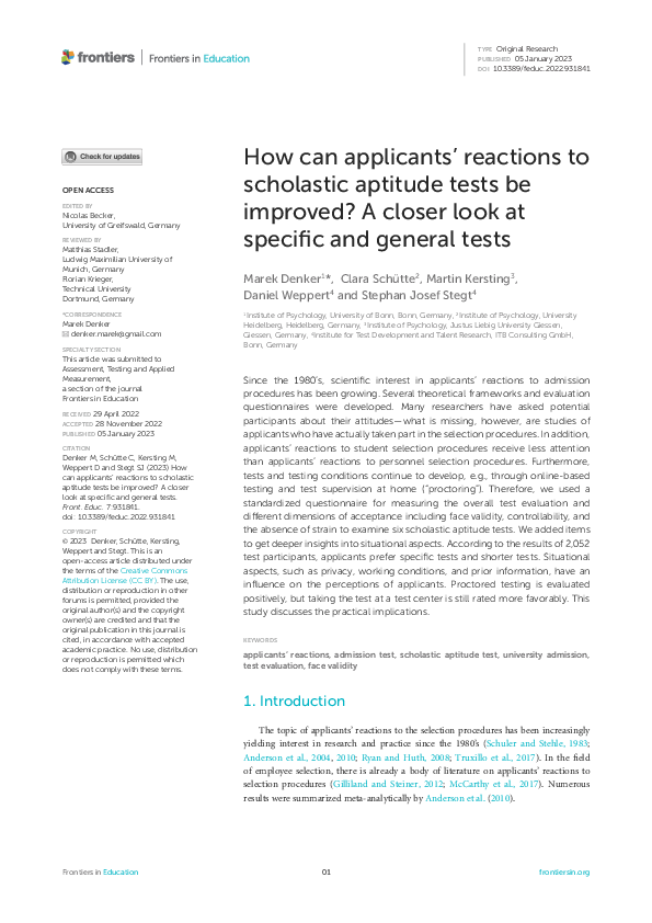 (PDF) How can applicants' reactions to scholastic aptitude tests be ...