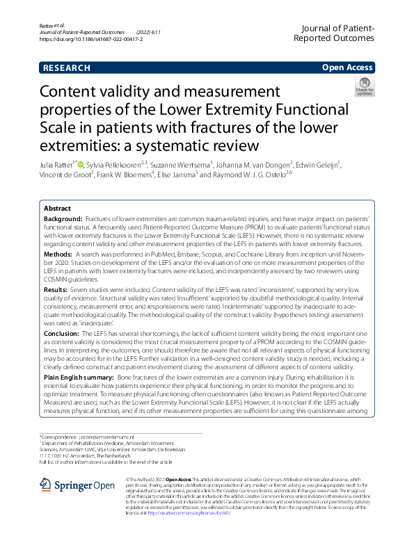 (PDF) Content validity and measurement properties of the Lower ...