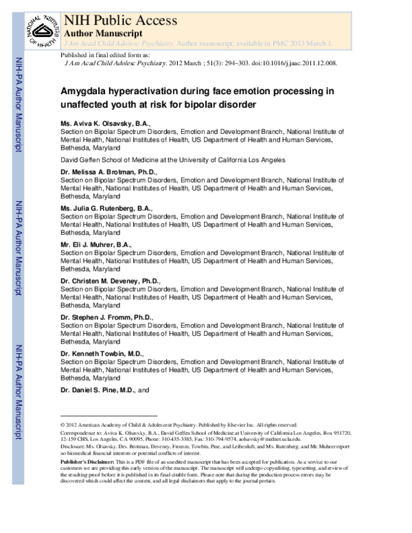 (PDF) Amygdala Hyperactivation During Face Emotion Processing in ...