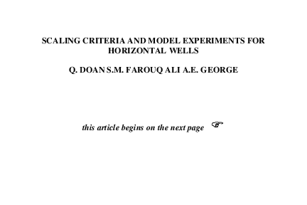 (PDF) Scaling Criteria And Model Experiments For Horizontal Wells