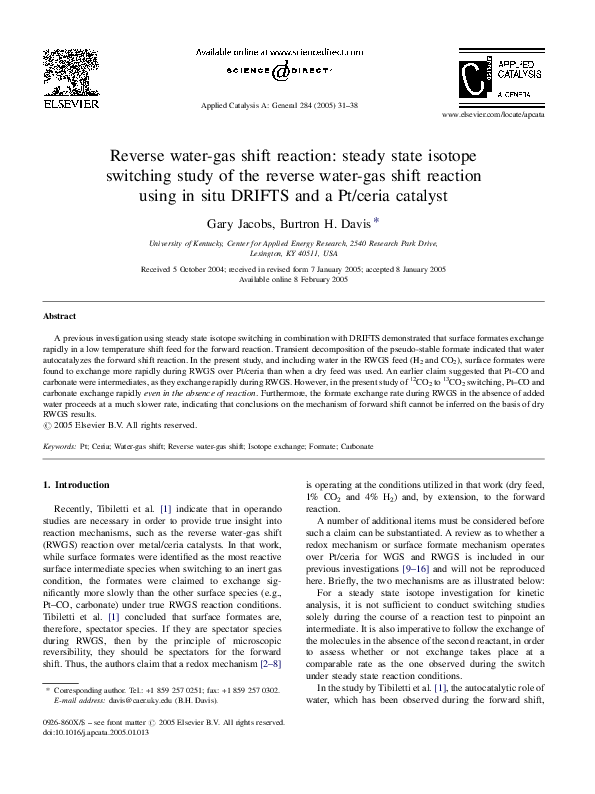 (PDF) Reverse water-gas shift reaction: steady state isotope switching ...