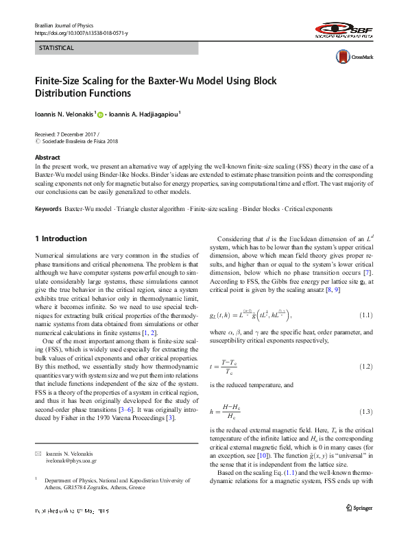 (PDF) Finite-Size Scaling for the Baxter-Wu Model Using Block Distribution Functions
