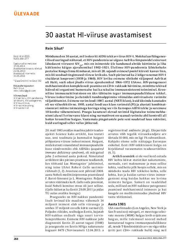 (PDF) 30 aastat HI-viiruse avastamisest