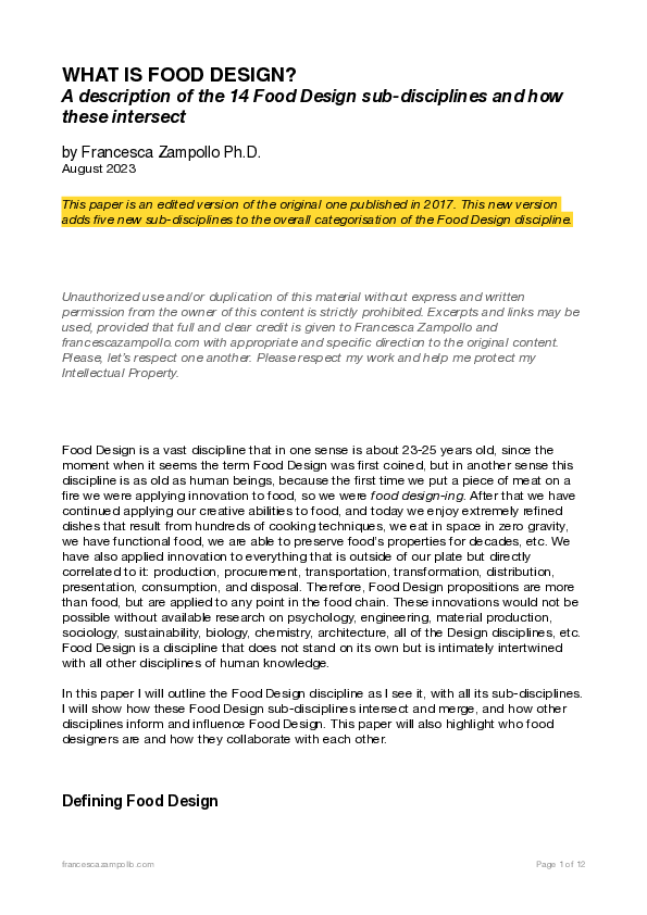 (PDF) WHAT IS FOOD DESIGN? A description of the 14 Food Design sub ...