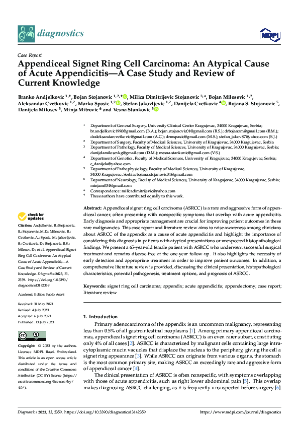 (PDF) Appendiceal Signet Ring Cell Carcinoma: An Atypical Cause of ...