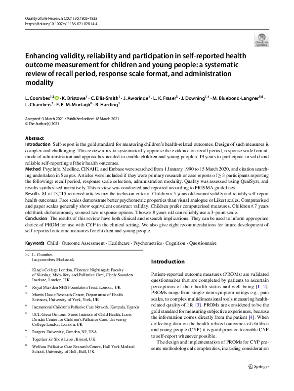 (PDF) Enhancing validity, reliability and participation in self ...