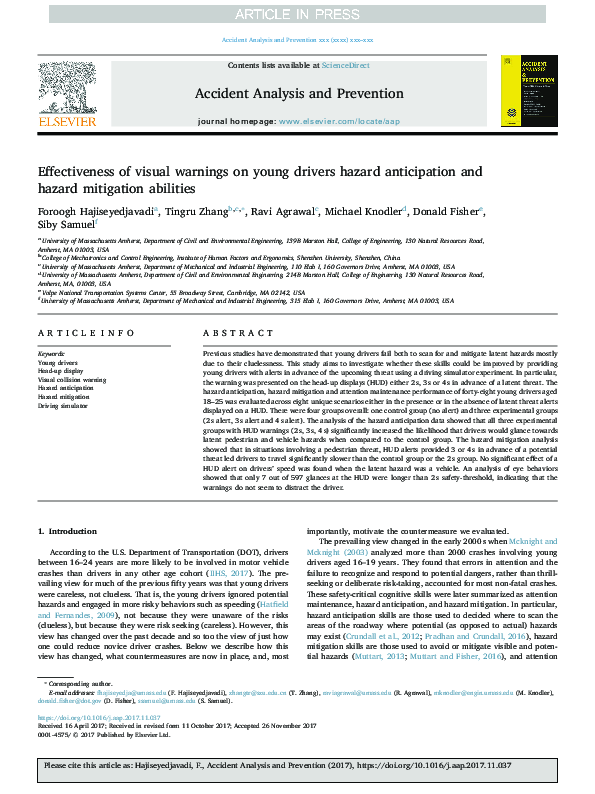 (PDF) Effectiveness of visual warnings on young drivers hazard ...