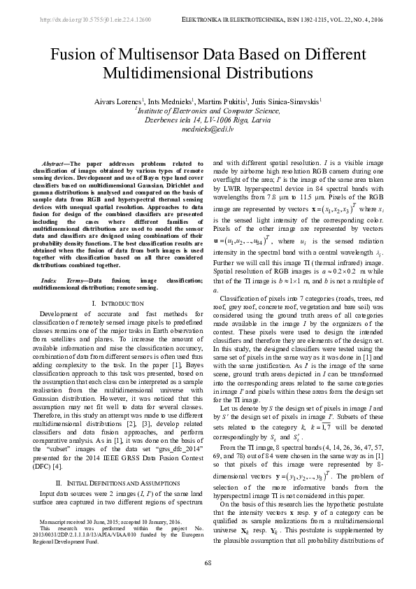 (PDF) Fusion of Multisensor Data Based on Different Multidimensional ...