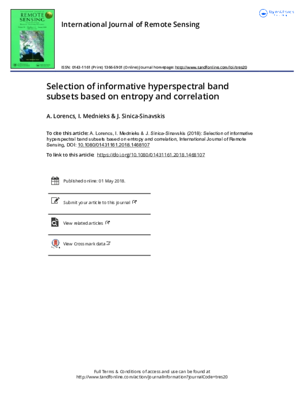 (PDF) Selection of informative hyperspectral band subsets based on entropy and correlation