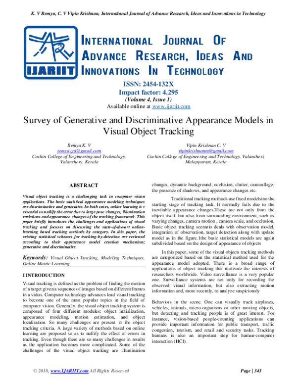 (PDF) Survey of Generative and Discriminative Appearance Models in Visual Object Tracking
