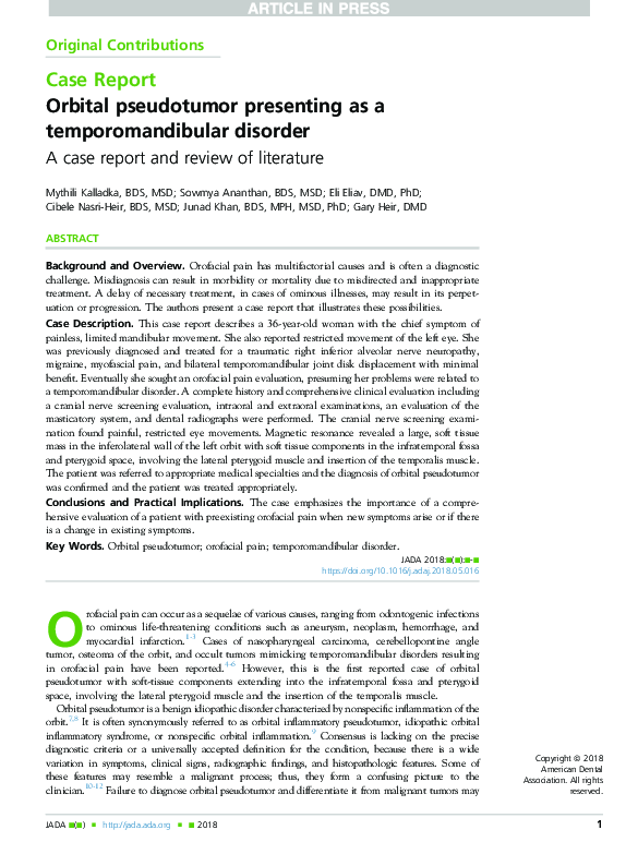 (PDF) Orbital pseudotumor presenting as a temporomandibular disorder ...