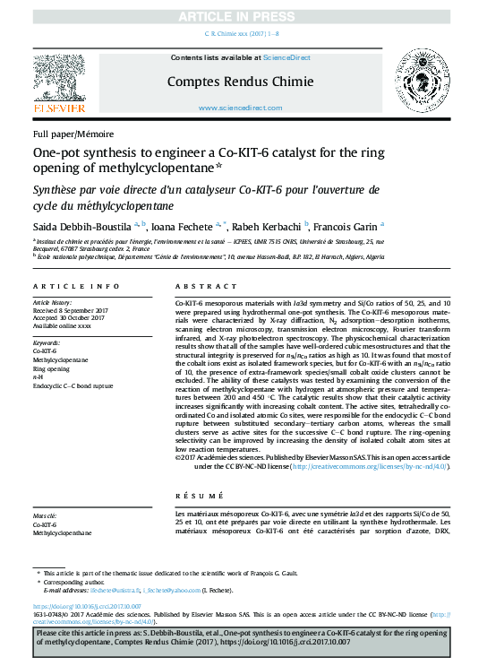 (PDF) One-pot synthesis to engineer a Co-KIT-6 catalyst for the ring ...