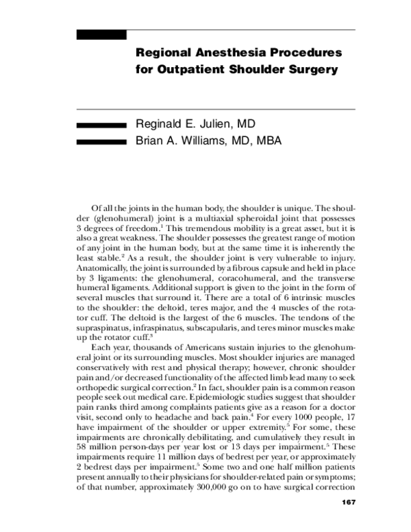 (PDF) Regional Anesthesia Procedures for Outpatient Shoulder Surgery