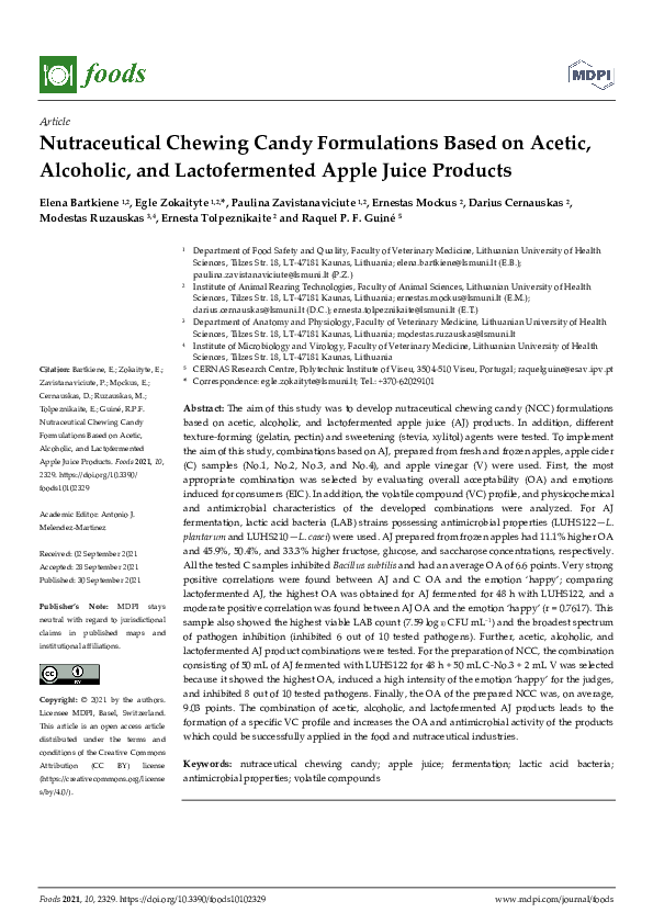 (PDF) Nutraceutical Chewing Candy Formulations Based on Acetic ...