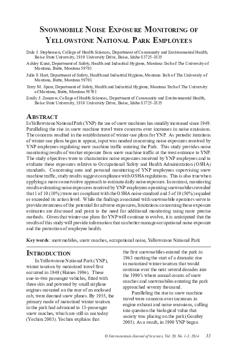 (PDF) Snowmobile Noise Exposure Monitoring of Yellowstone National Park ...