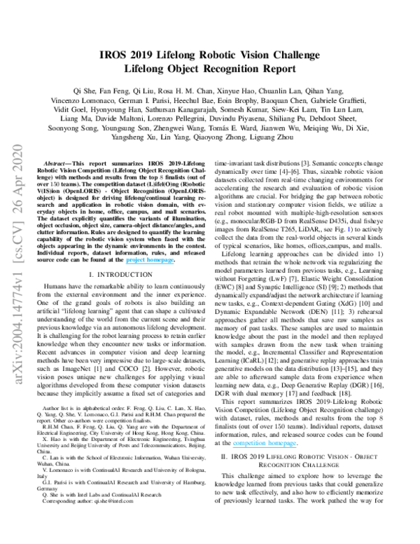 (PDF) IROS 2019 Lifelong Robotic Vision Challenge -- Lifelong Object Recognition Report