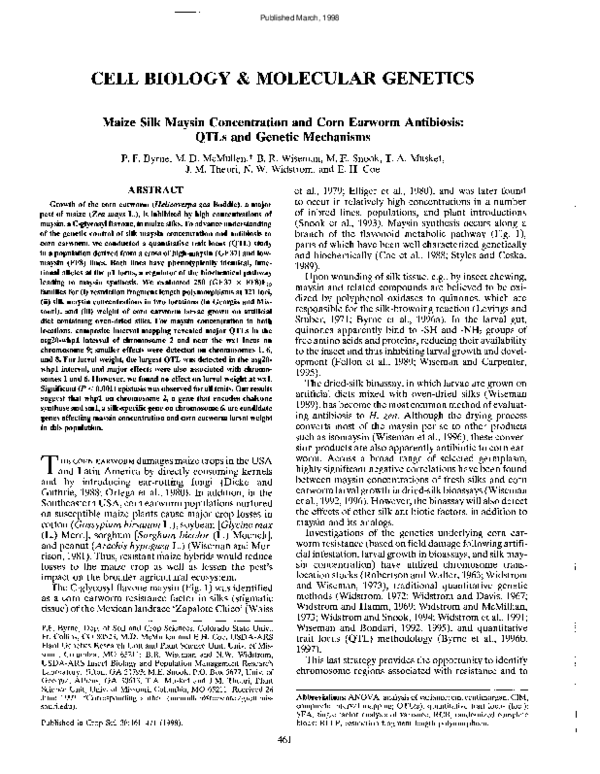 (PDF) Maize Silk Maysin Concentration and Corn Earworm Antibiosis: QTLs ...