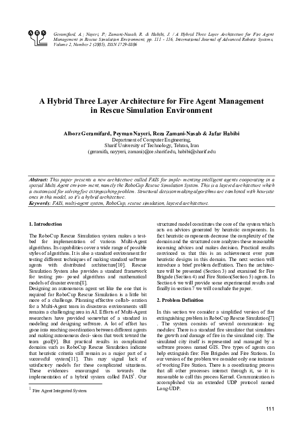 (PDF) A Hybrid Three Layer Architecture for Fire Agent Management in ...