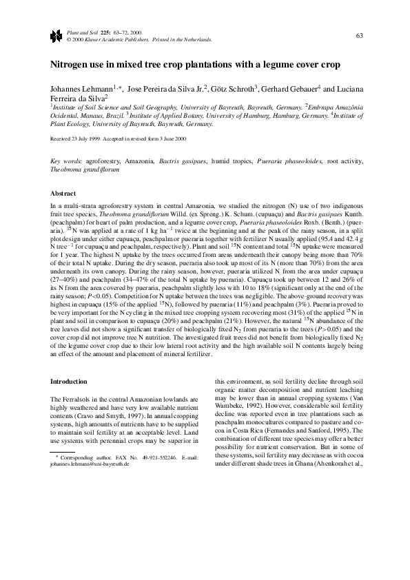 (PDF) Nitrogen use in mixed tree crop plantations with a legume cover crop