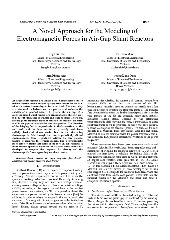(PDF) A Novel Approach for the Modeling of Electromagnetic Forces in Air-Gap Shunt Reactors