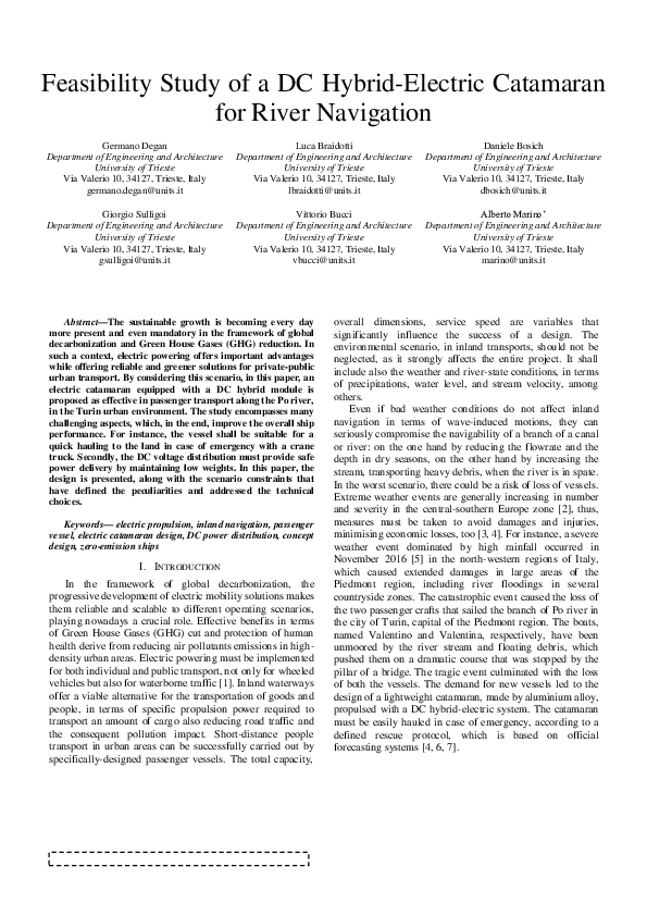 (PDF) Feasibility Study of a DC Hybrid-Electric Catamaran for River Navigation