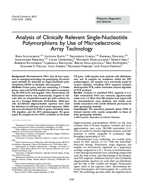 (PDF) Analysis of Clinically Relevant Single-Nucleotide Polymorphisms by Use of Microelectronic ...