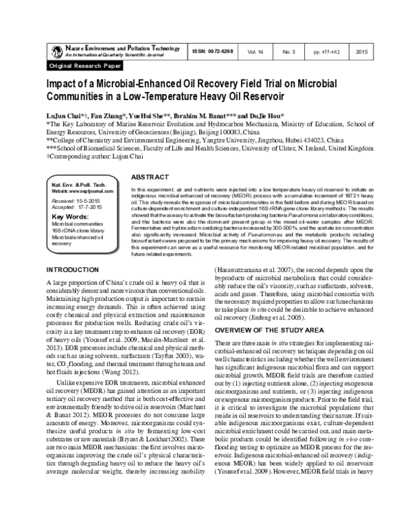 (PDF) Impact of a Microbial-Enhanced Oil Recovery Field Trial on ...