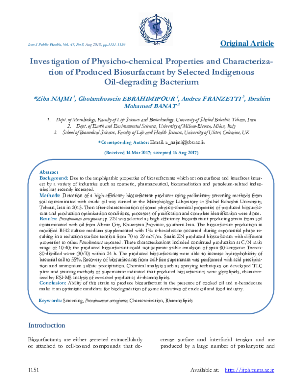 (PDF) Investigation of Physicho-chemical Properties and Characterization of Produced ...