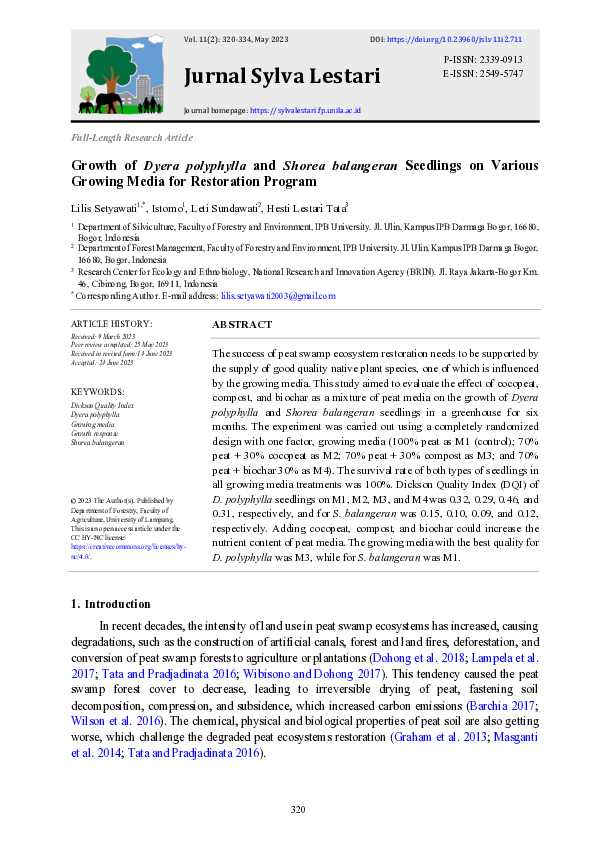 (PDF) Growth of Dyera polyphylla and Shorea balangeran Seedlings on ...