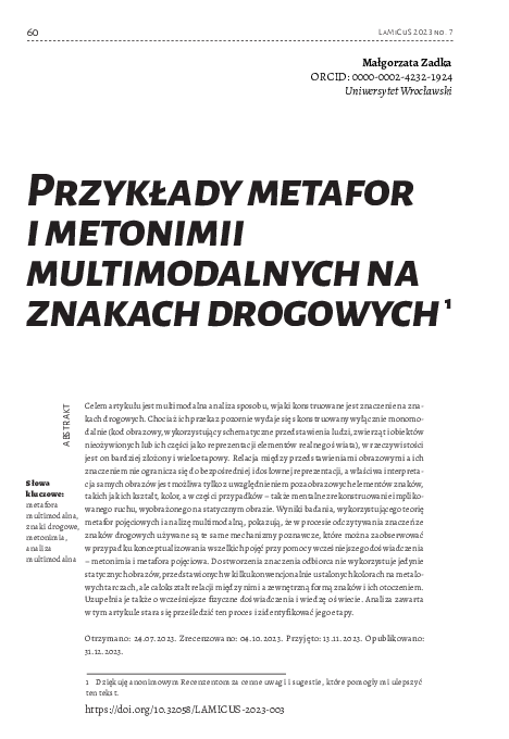 (PDF) Przykłady metafor i metonimii multimodalnych na znakach drogowych 1