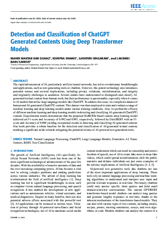 (PDF) Detection and Classification of ChatGPT Generated Contents Using Deep Transformer Models